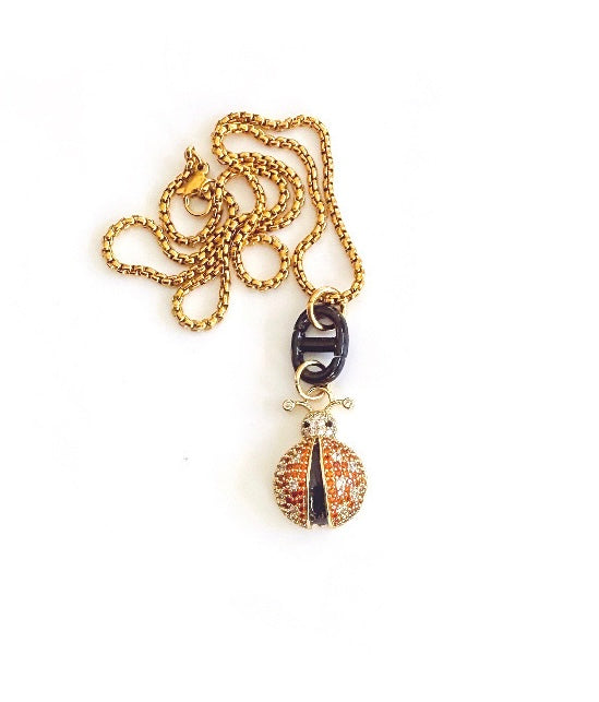 Black Dior New Cutout Charm and Rhinestone Ladybug Necklace – Old Soul ...
