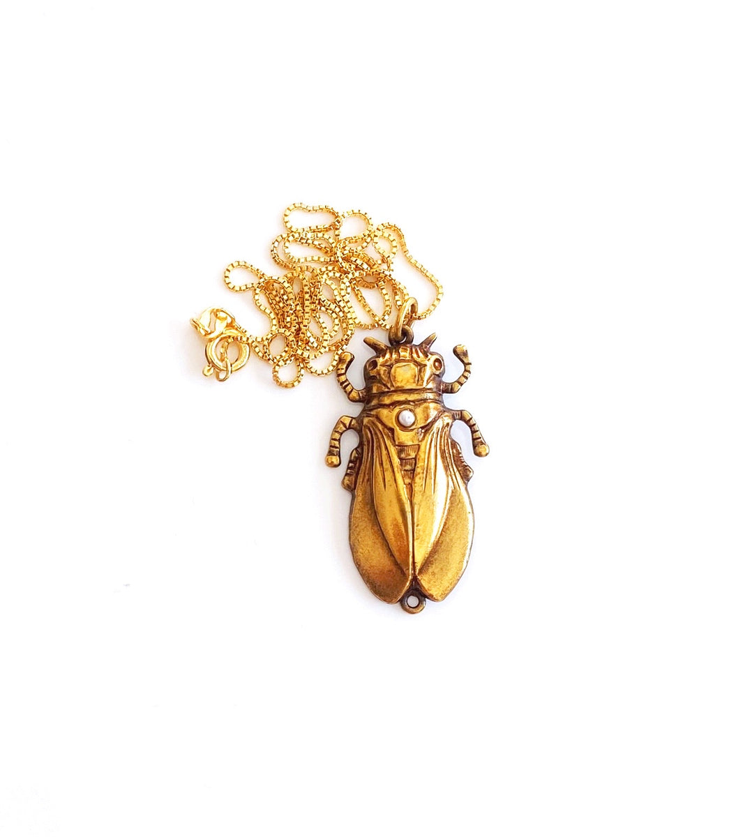 Large Gold and Pearl Accent Gucci Beetle Charm Necklace – Old Soul ...