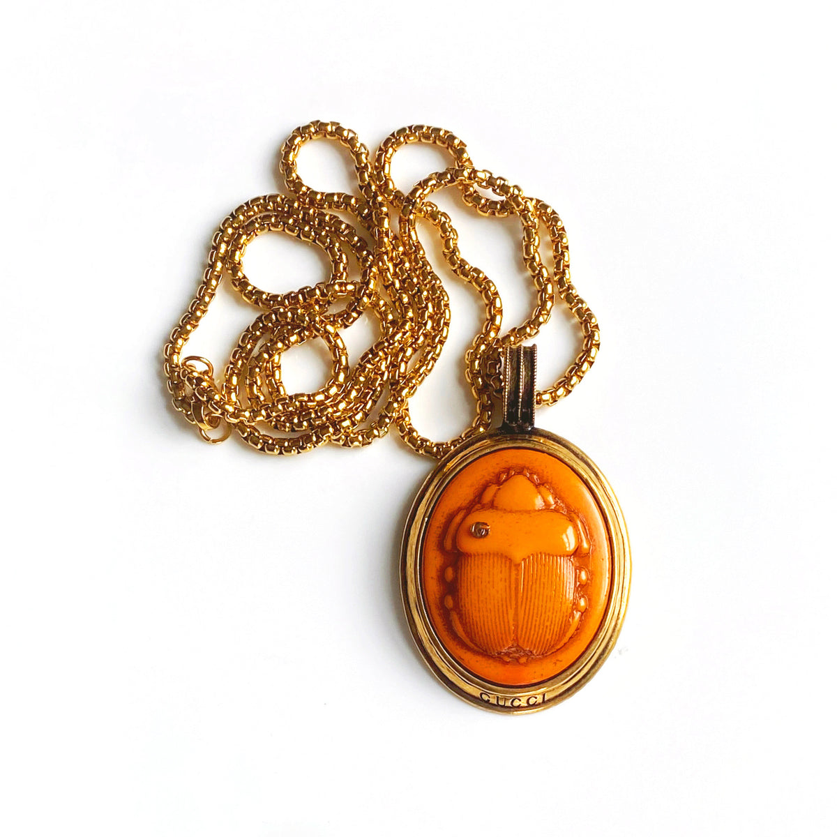 Huge Orange and Gold Gucci Scarab Beetle Charm Necklace – Old Soul ...