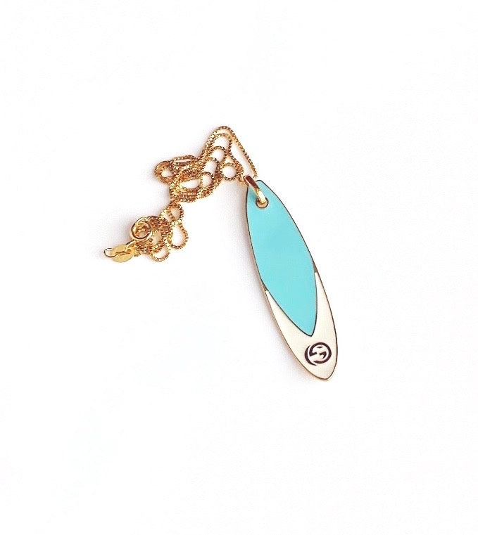 Large Vintage Blue and White Repurposed Gucci Surfboard Charm Necklace ...