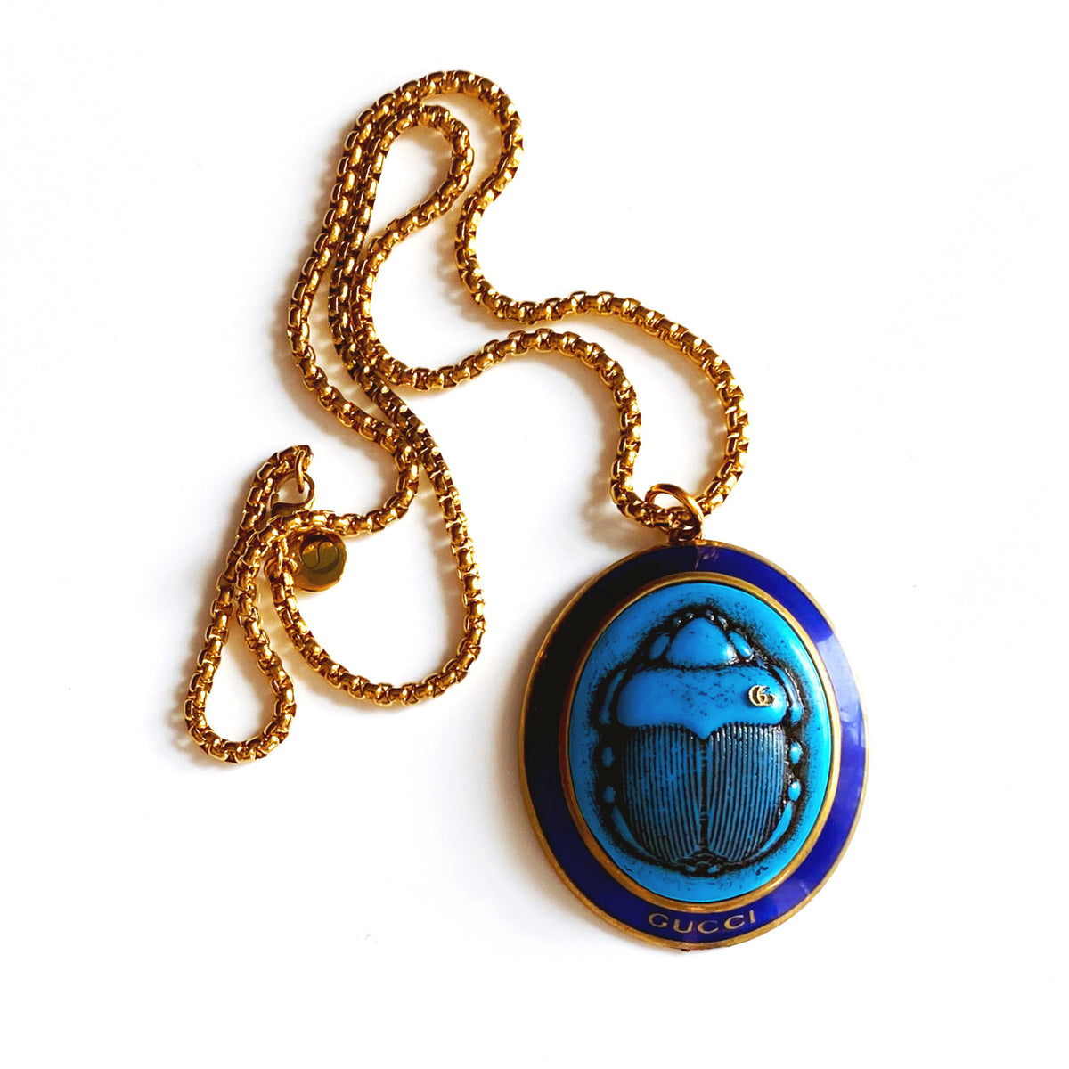 Huge Blue and Gold Gucci RARE Beetle Charm Necklace – Old Soul Vintage ...